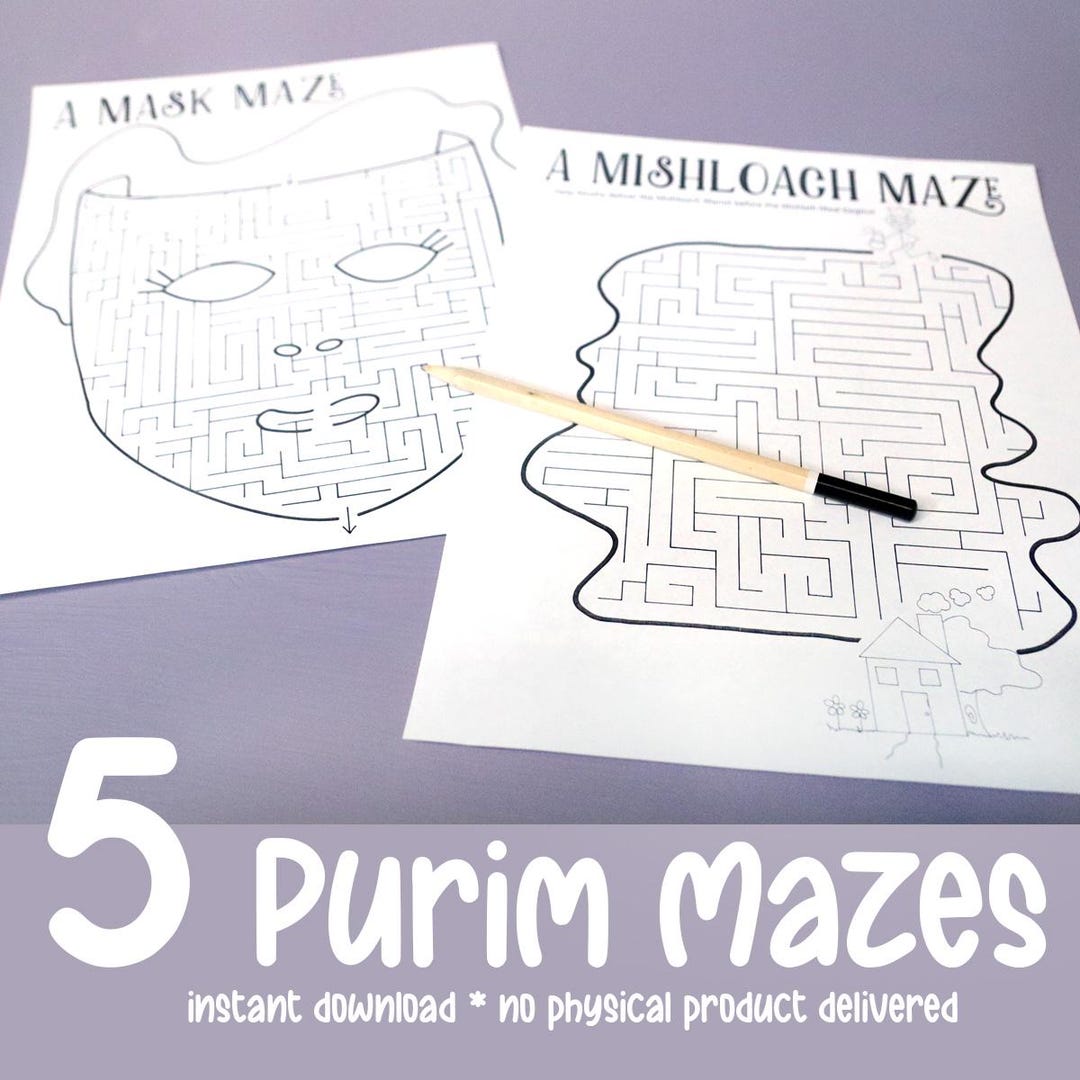 Purim Mazes Printable Maze Activity Worksheets for Kids | Printable ...