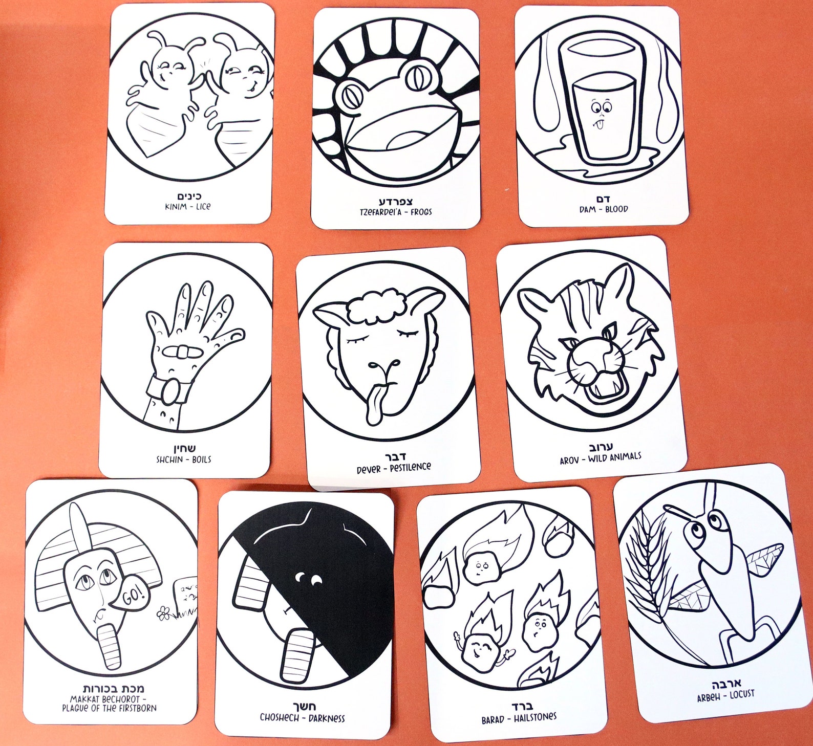 COLOR-IN Ten Plagues Flash Cards Passover Craft for - Etsy