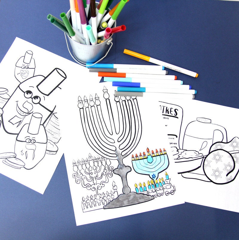 Chanukah Coloring Pages Duo | Hanukkah Traditions AND Story Coloring ...