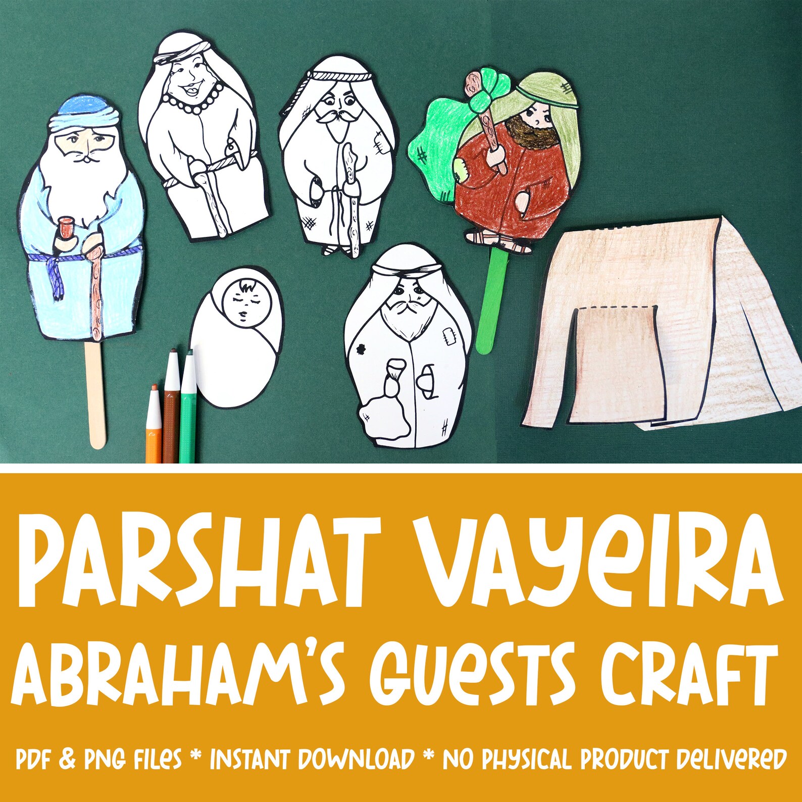 Vayera Parsha Craft | Abraham's Three Guests Puppets and Tent Template ...