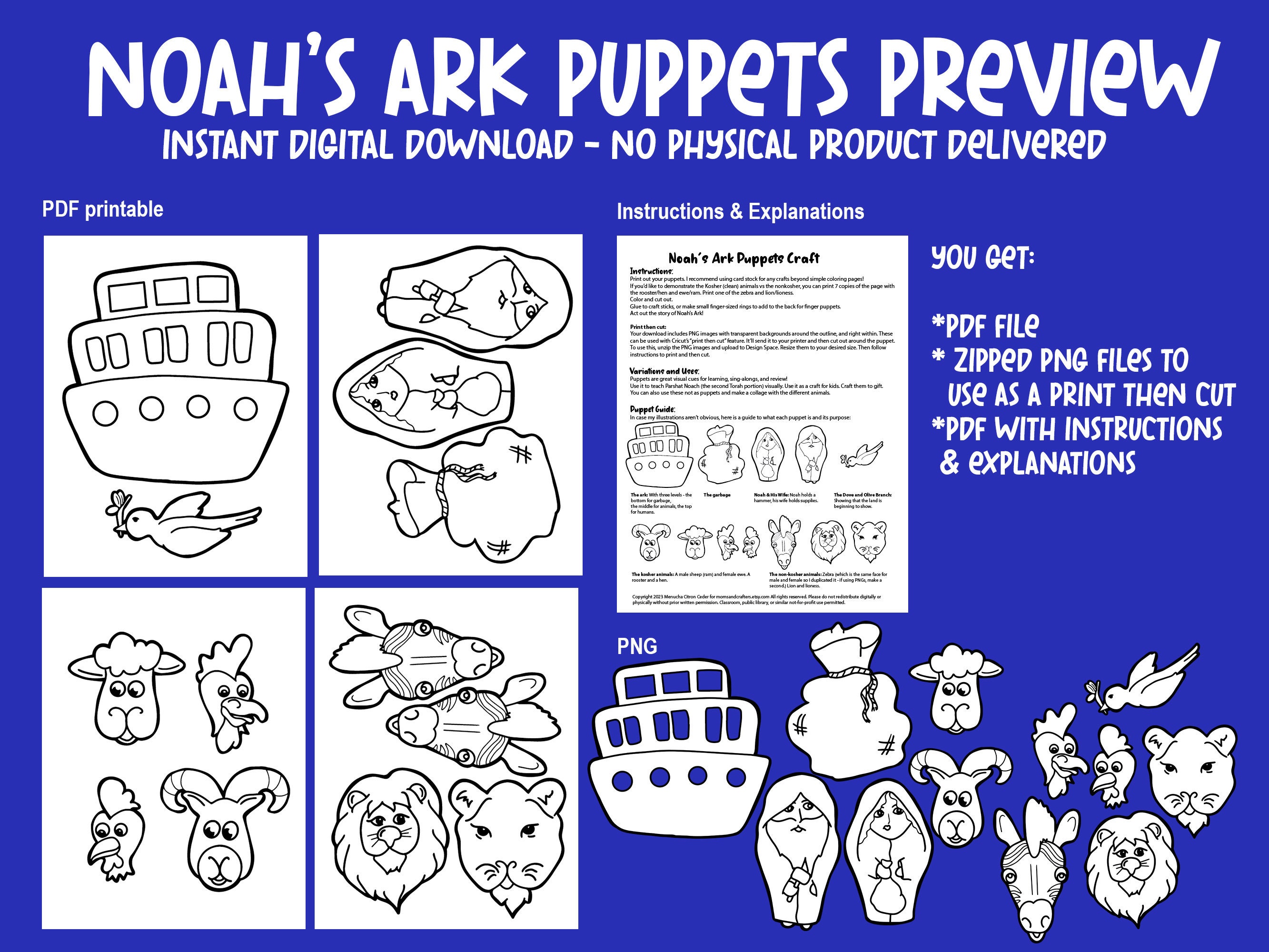 Noah's Ark Puppets | Printable Crafts & Coloring Pages for Parshat ...