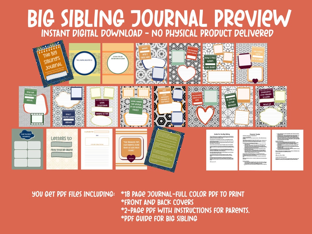 Big Sibling Journal for Kids Printable Photo Book and Big Sister or ...