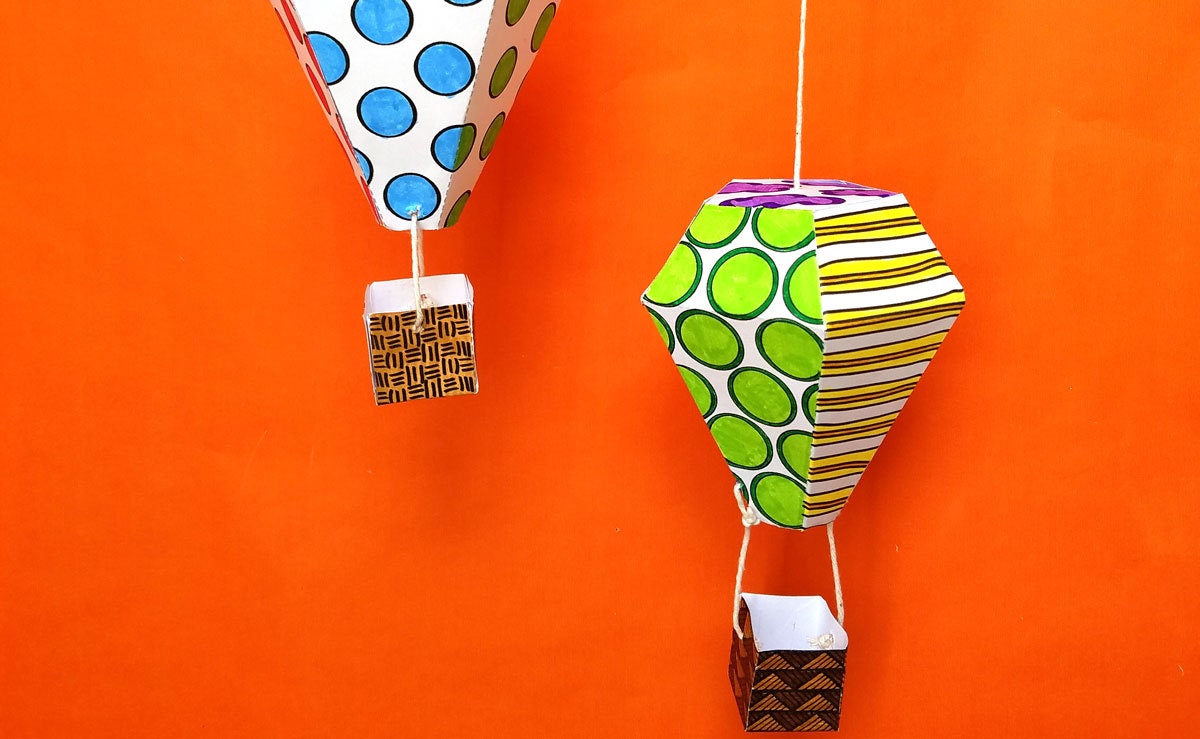 Paper Hot Air Balloons Coloring Pages Color-in Paper Craft Template - Etsy
