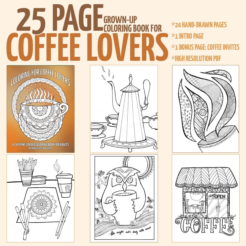 Adult Coloring Pages PDF Ebook 25 Coffee Colouring Pages for Adults ...