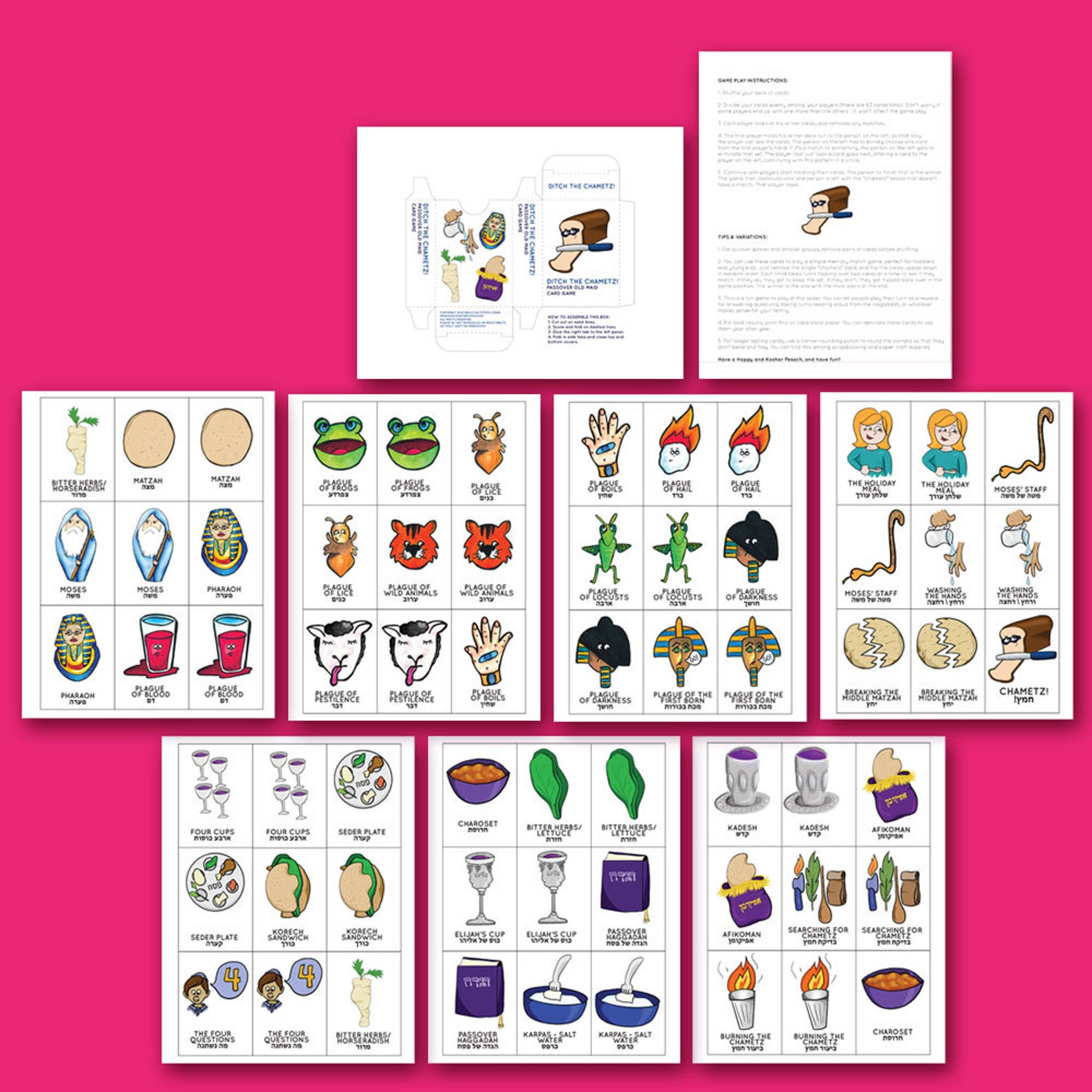 Passover Game for Kids Printable PDF Old Maid and Memory Matching Card ...