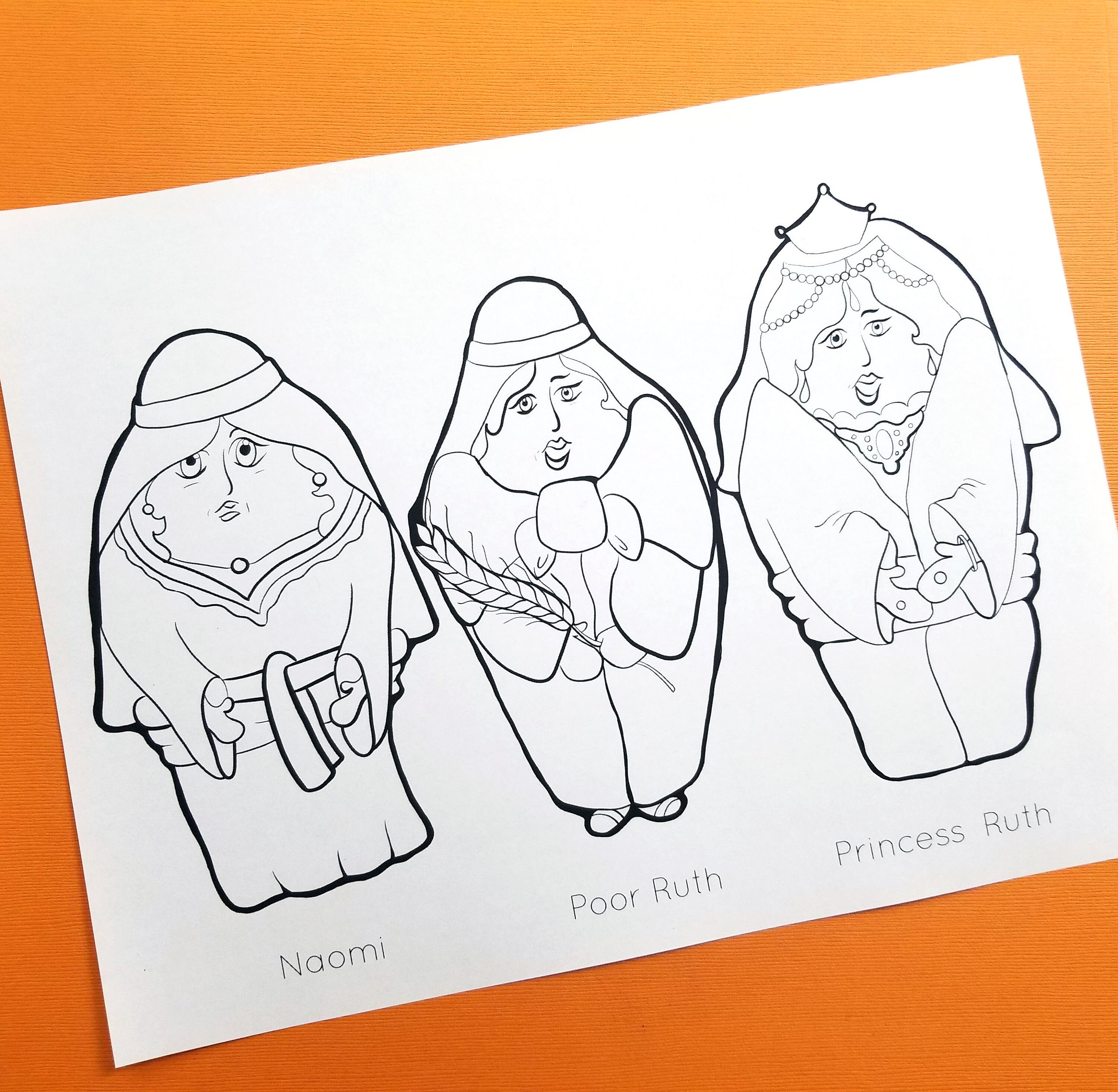 Shavuot Coloring Puppets Ruth and Naomi Stick Puppets Book of Ruth ...