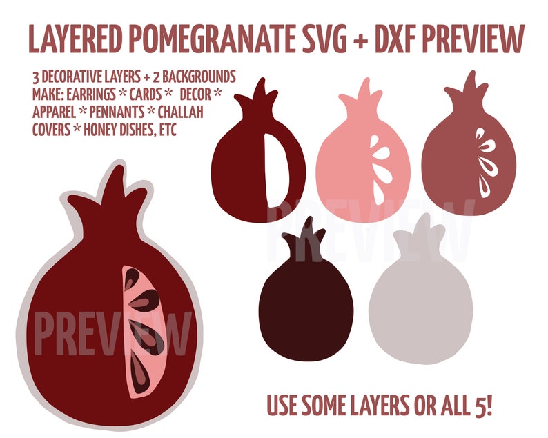 Pomegranate Layered SVG | Jewish Cut File for Use With Cutting Machines ...