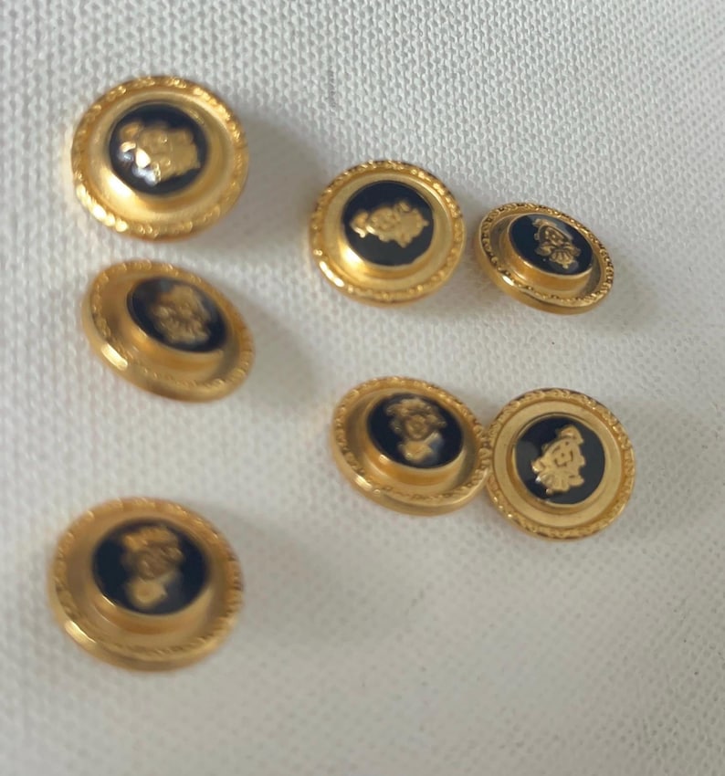 Vintage Gold Tone Crest Blazer Buttons | Black Enamel Heraldic Shield ...