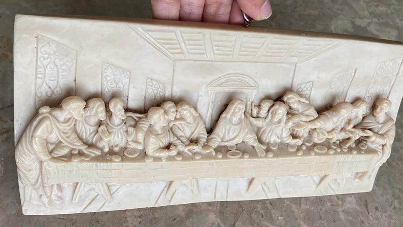 Vintage Last Supper Wall Plaque | Jesus Apostles Relief Carving, Cream ...