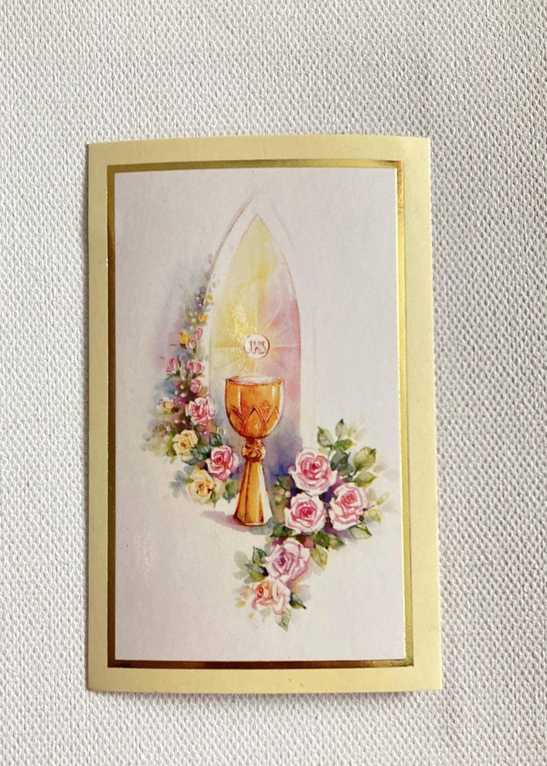 Gold Foil First Holy Communion Prayer Card – Chalice & Roses - Etsy