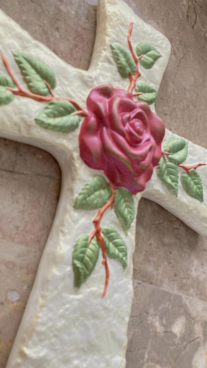 Floral Rose Wall Cross | Pearlized Vintage Style Christian Home Decor ...