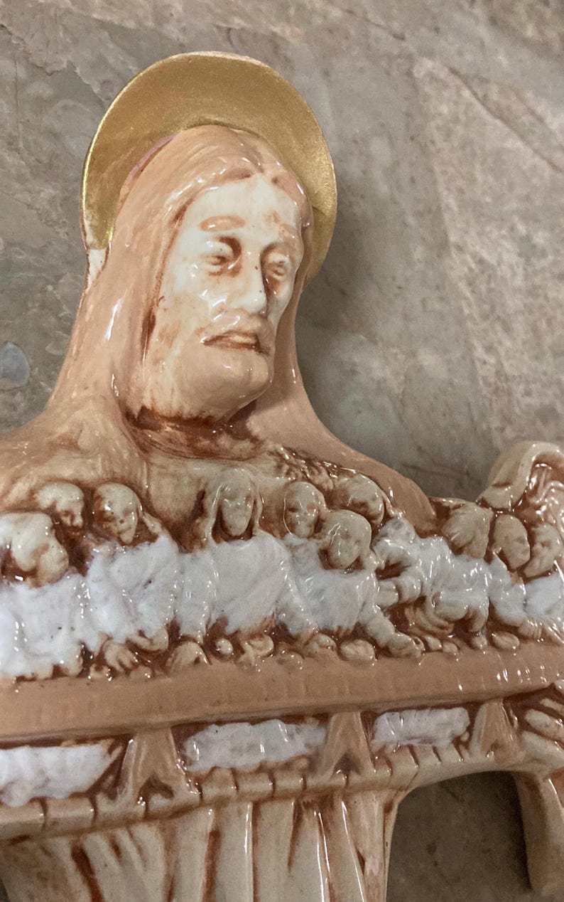 Al Jansen Ceramic Crucifix Wall Cross, Last Supper Relief, Vintage ...