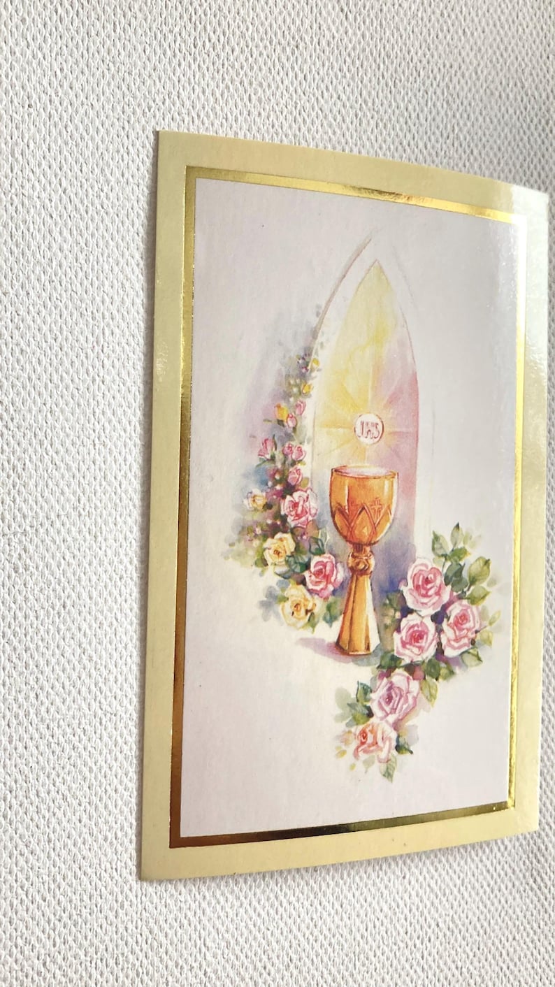 Gold Foil First Holy Communion Prayer Card – Chalice & Roses - Etsy