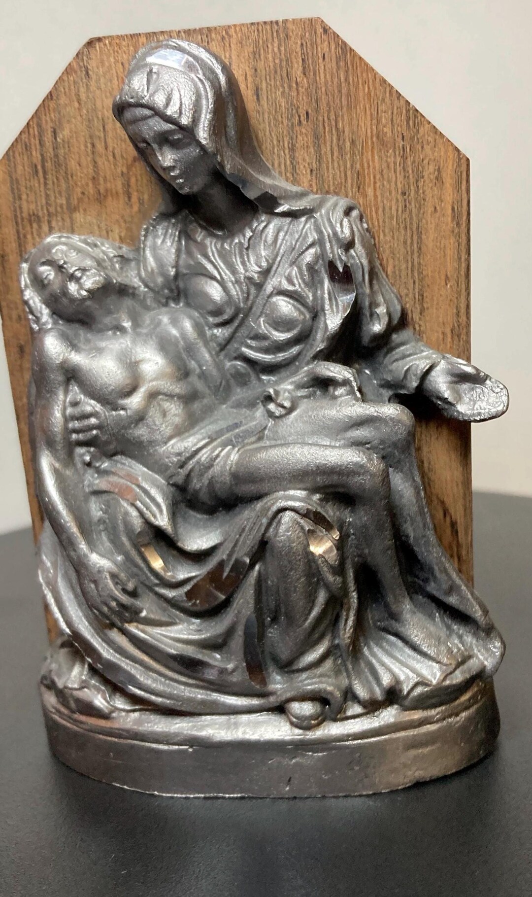 Vintage Italian Pietà Wall Plaque – Hand-carved Metal on Wood | Made in ...