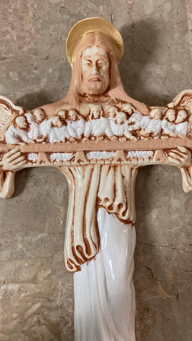 Al Jansen Ceramic Crucifix Wall Cross, Last Supper Relief, Vintage ...