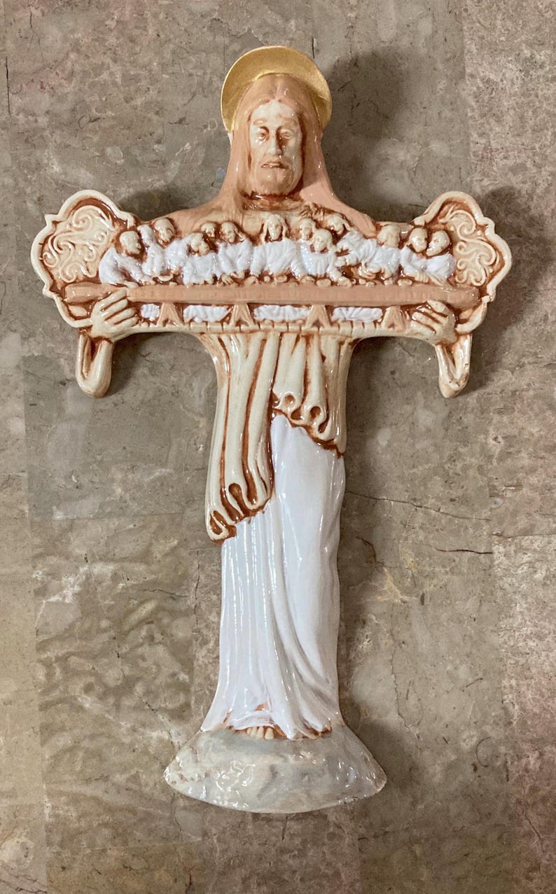 Al Jansen Ceramic Crucifix Wall Cross, Last Supper Relief, Vintage ...