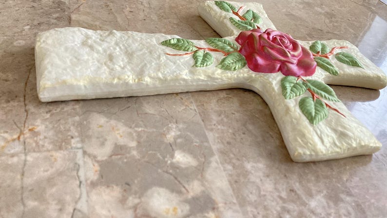 Floral Rose Wall Cross | Pearlized Vintage Style Christian Home Decor ...