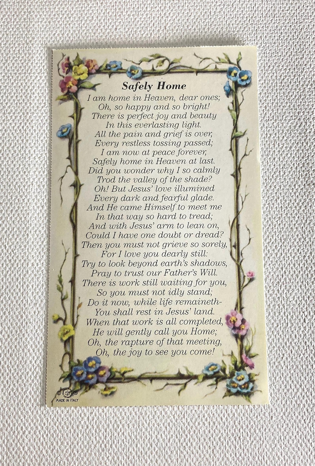 Catholic Memorial Prayer Card “safely Home” | Made in Italy ...