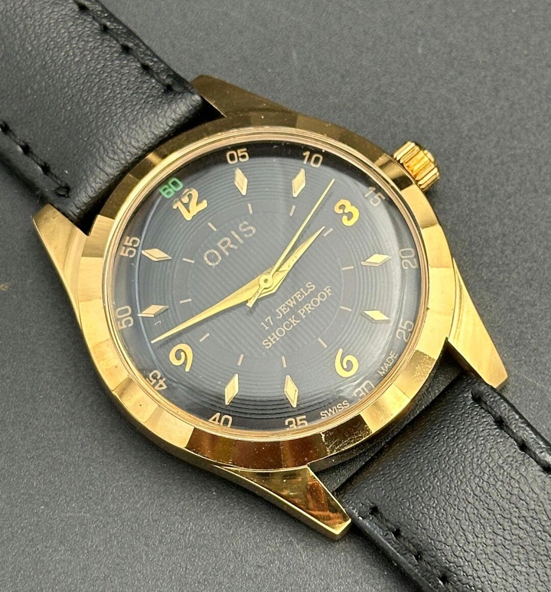 Vintage ORIS Hand-winding Watch: Gold Case, Black Dial, Swiss Made FHF ...