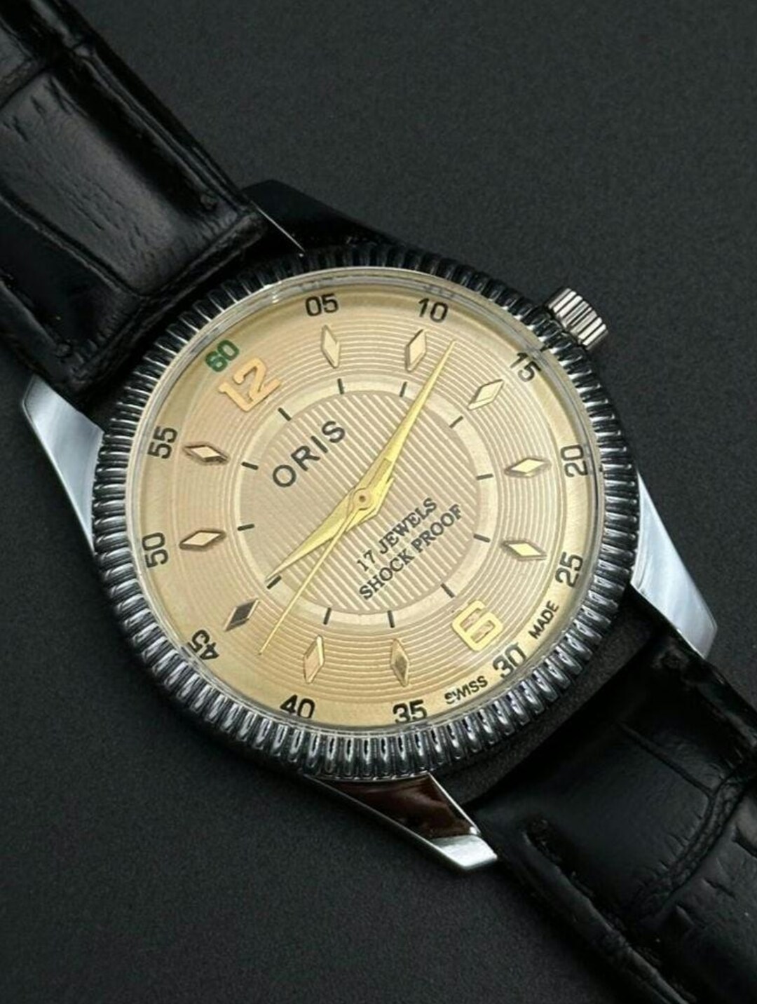 Rare Vintage ORIS Yellow Dial Mechanical Hand Winding FHF Movement ST ...