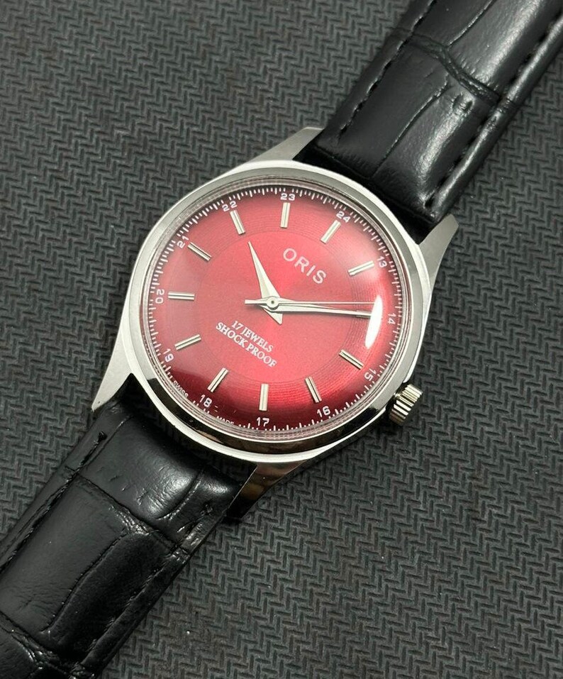 Vintage ORIS Red Dial Mechanical Hand Winding FHF Movement ST-96 Swiss ...