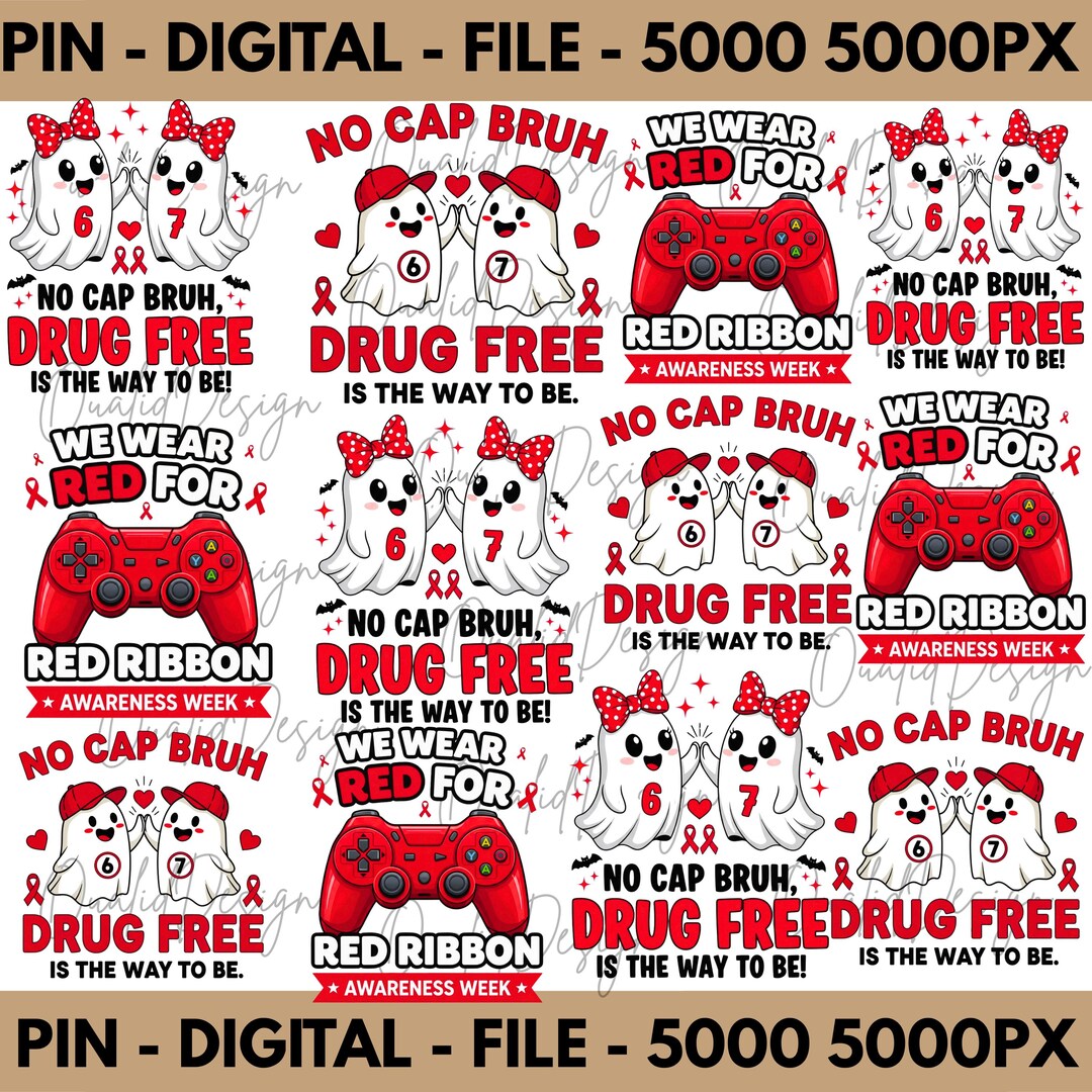 Red Ribbon Week Anti-drug Ghost Design (PNG, SVG, JPG) - Etsy