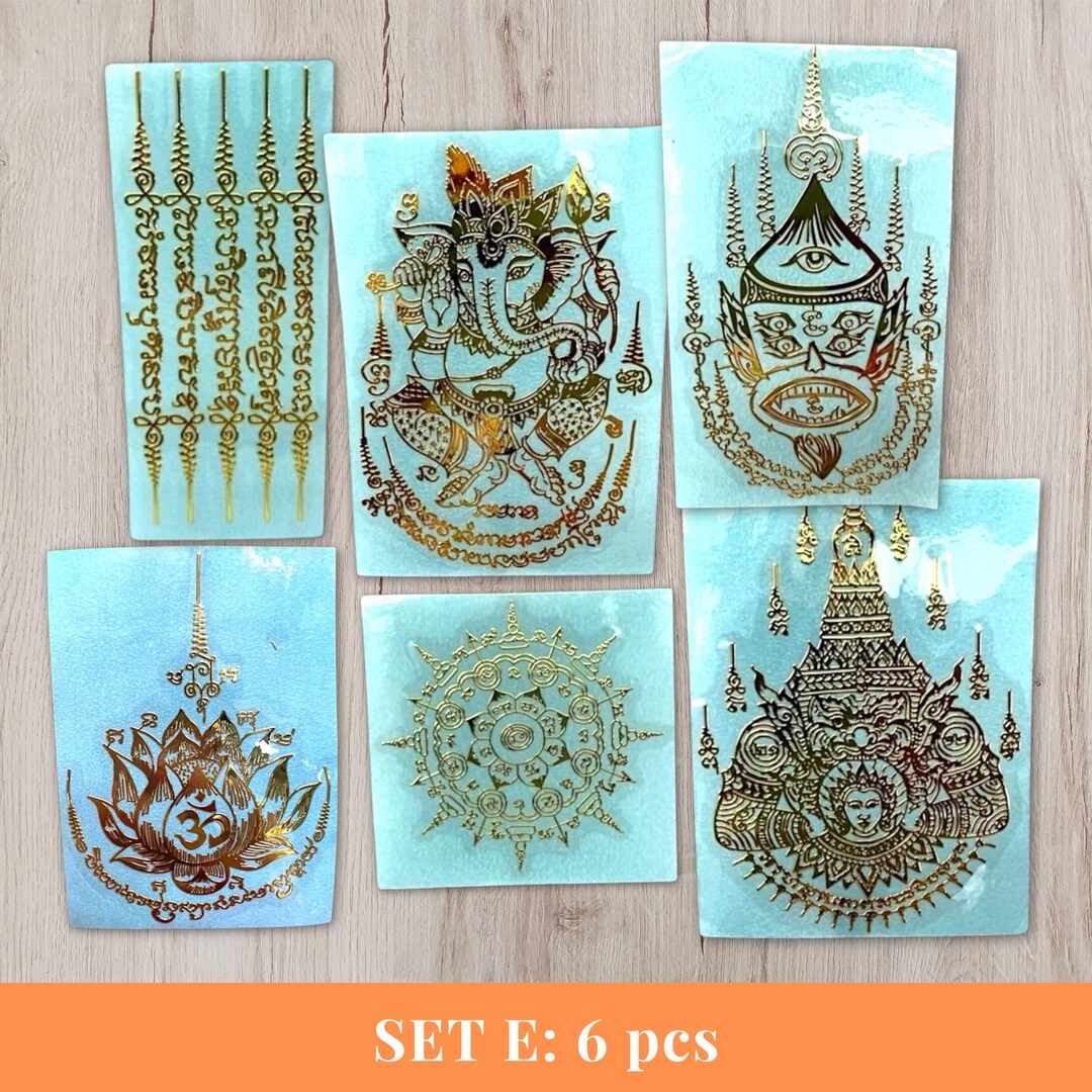 3D Gold Yantra Sticker, Sak Yant Hah Taew Decal for Phone Case, Laptop ...