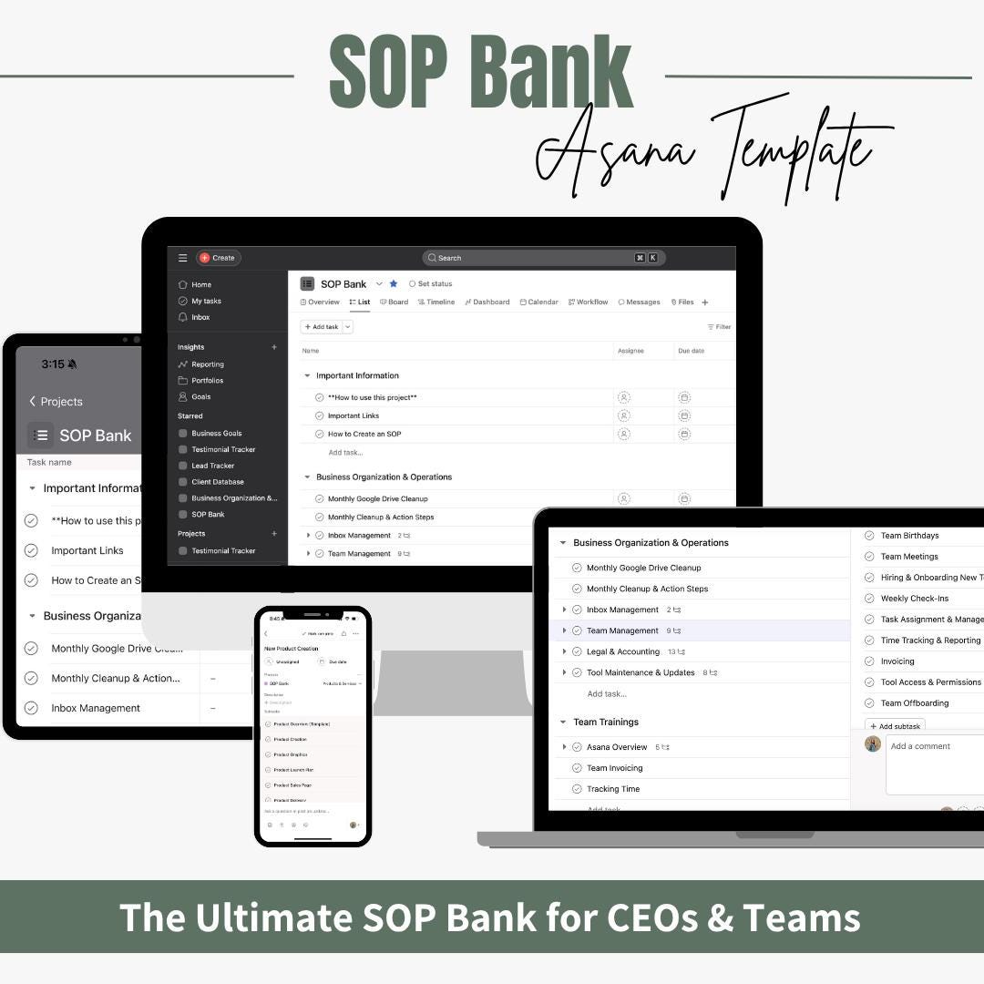 SOP Bank Asana Template - Etsy