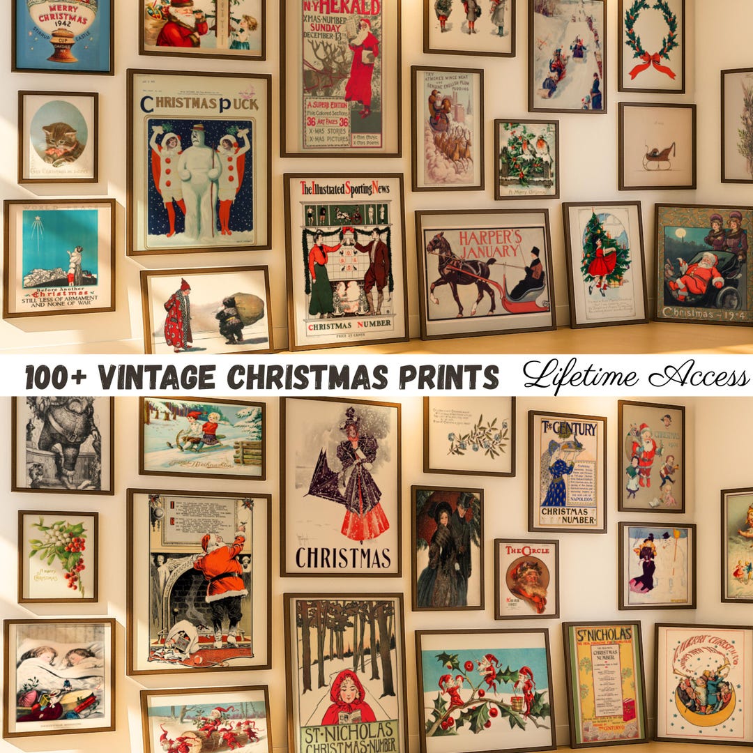 100+ Vintage Christmas Prints, Classical Christmas Mega Bundle, Holiday ...