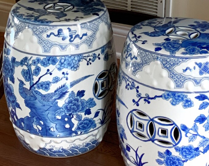 Blue and White Chinoiserie Garden Stool - Etsy