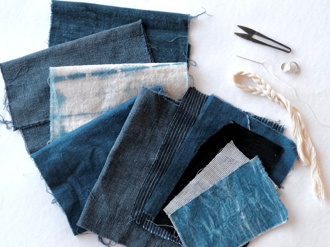 Vintage Boro Fabric Bundle Antique Handwoven Indigo Fabric Set Shibori ...