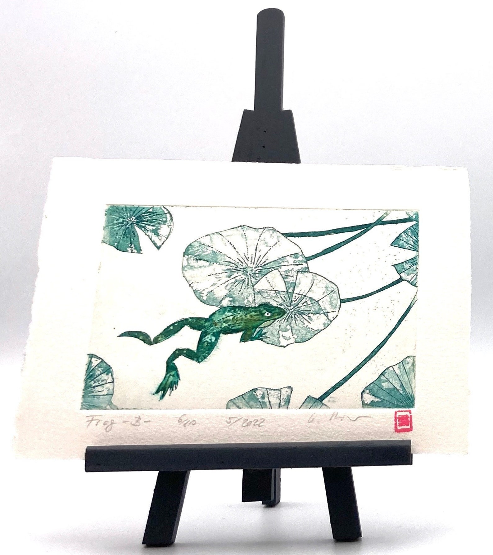 Frog and Water Lily Leaves Original Etching - Etsy