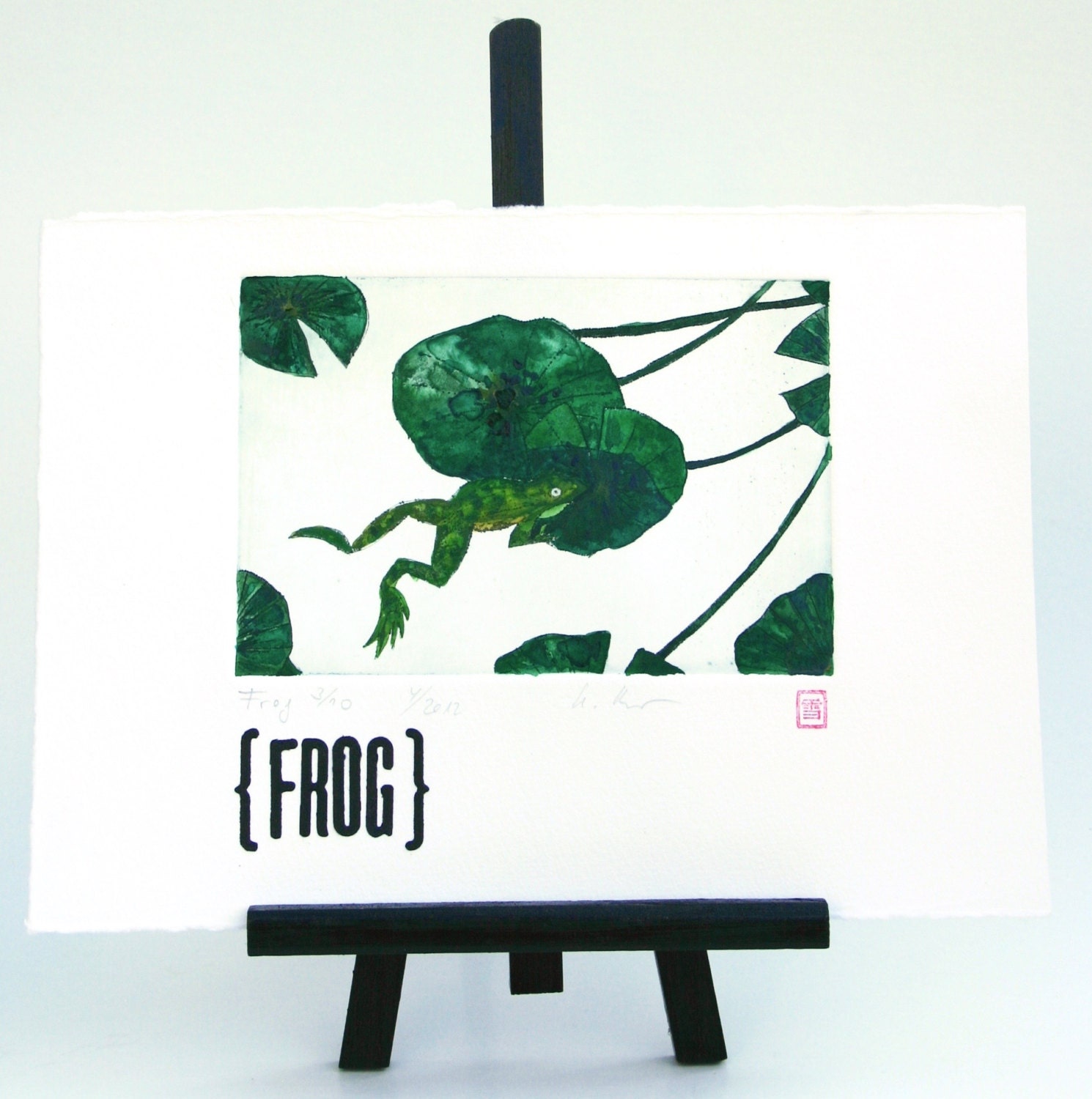 Frog and Water Lily Leaves Original Etching - Etsy