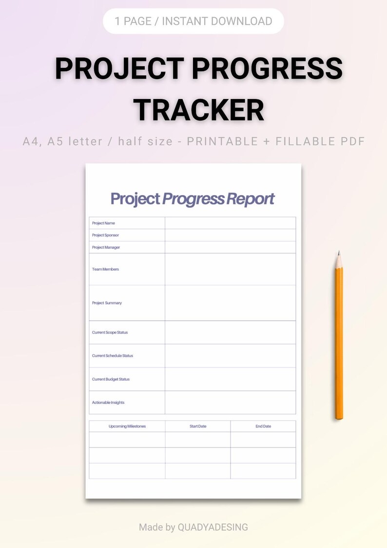 Printable Project Progress Tracker, Fillable Project Report Template ...