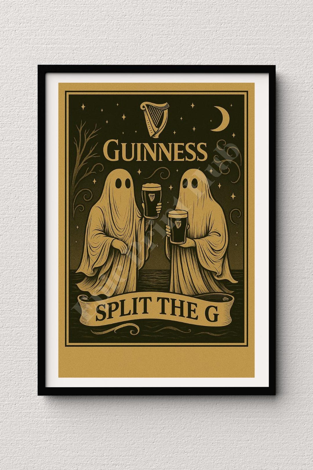 Guinness Ghost Art Print – Split the G Halloween Wall Art, Gothic Irish ...