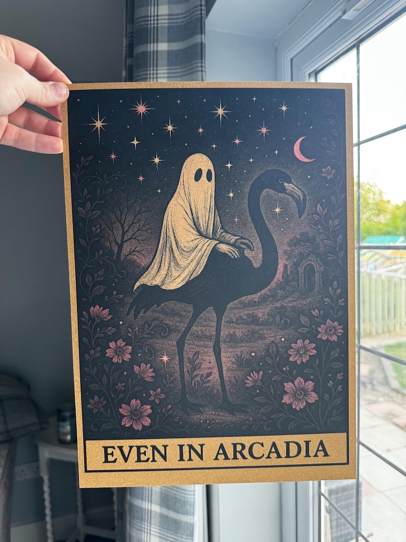 Even in Arcadia Ghost Print – Gothic Flamingo Wall Art, Surreal Pink ...