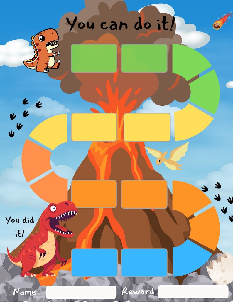 Dinosaur Reward Chart Printable | Kids Behavior Tracker | Volcano Goal ...