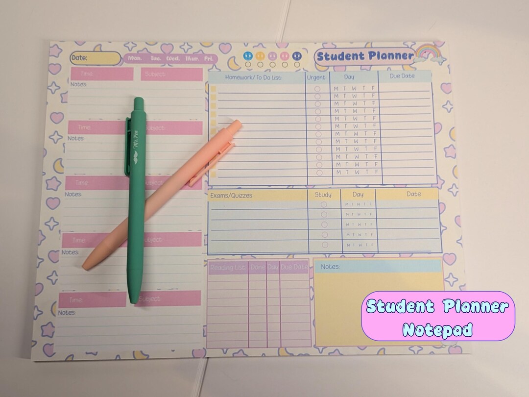 Student Planner 8.5 X 11 Tear-away Notepad, Kawaii Notepad, Back to ...