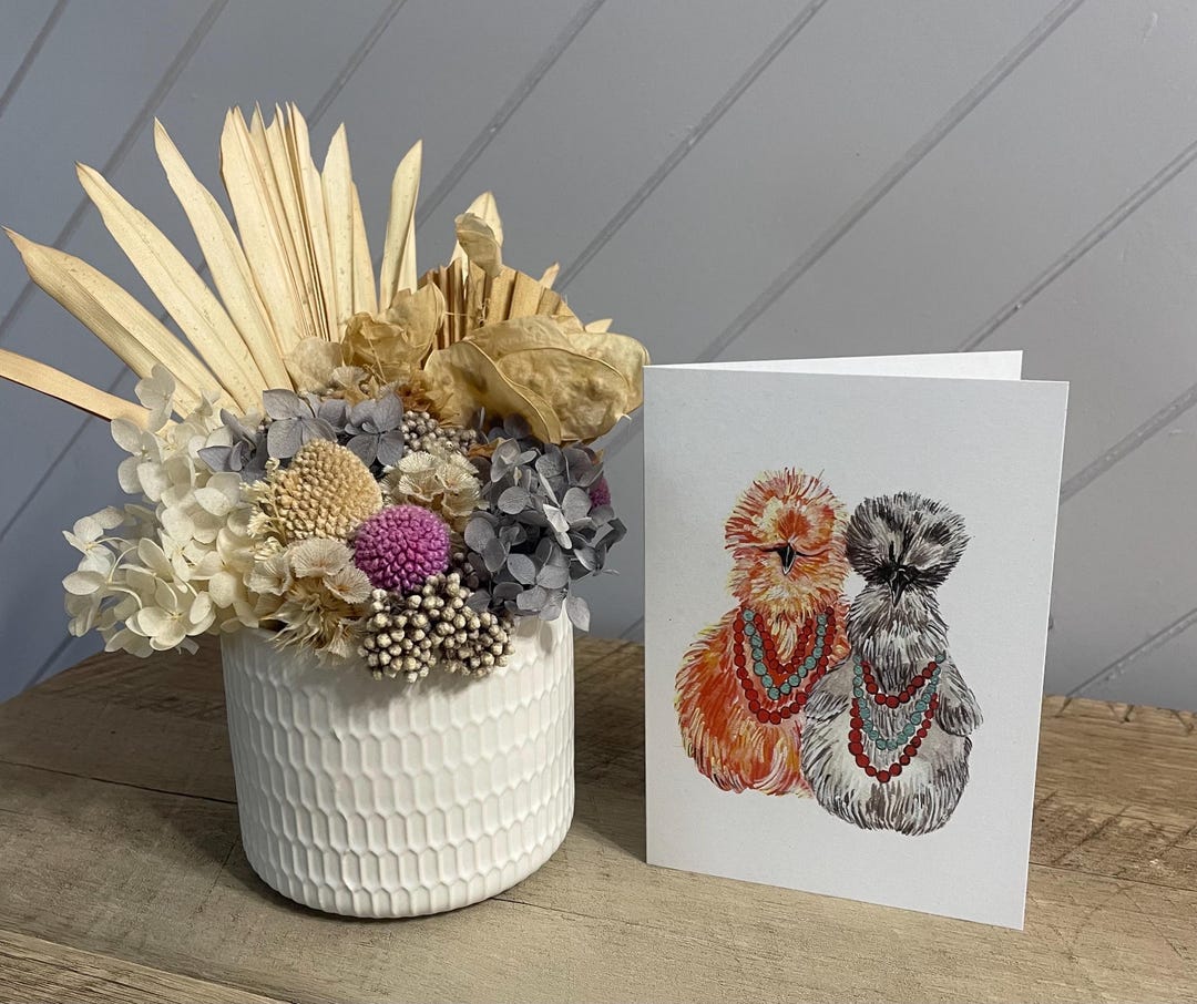Silkie Chicken Christmas Card, Watercolour Hen on Recycled Card, Blank ...