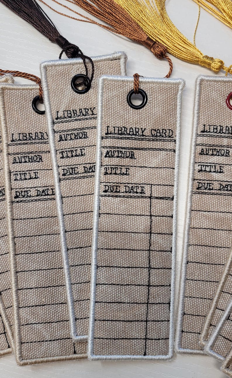 Library Card Embroidered Bookmark. - Etsy