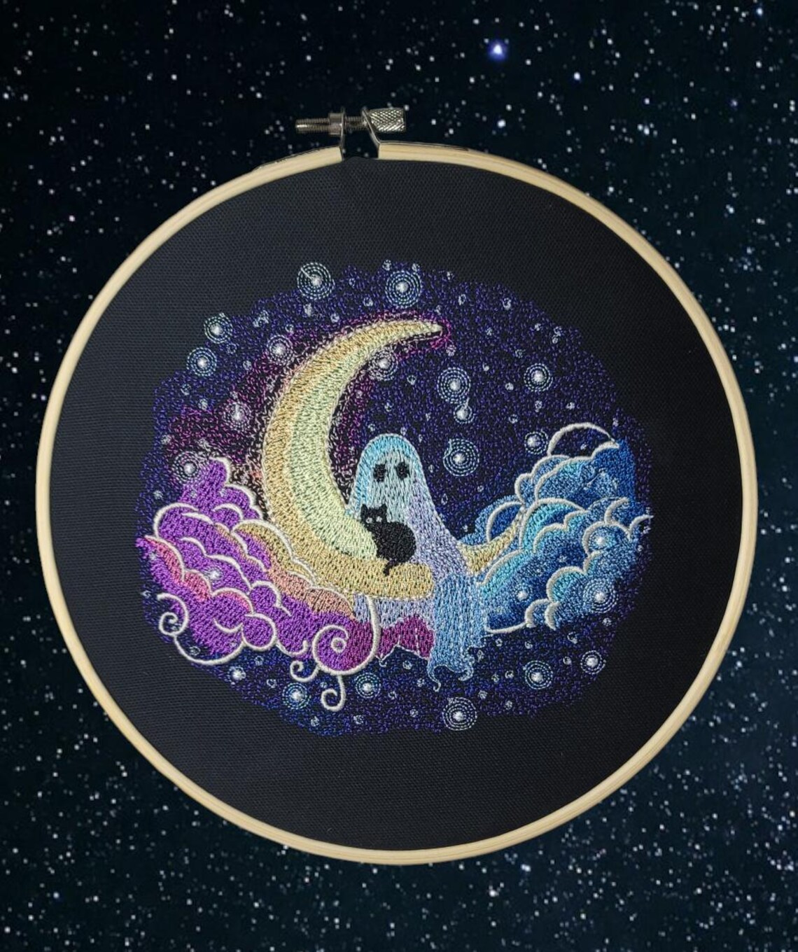 Ghost Moon Embroidered Art - Etsy