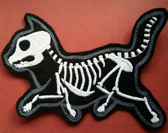 Cat Skeleton Iron on Patch - Etsy