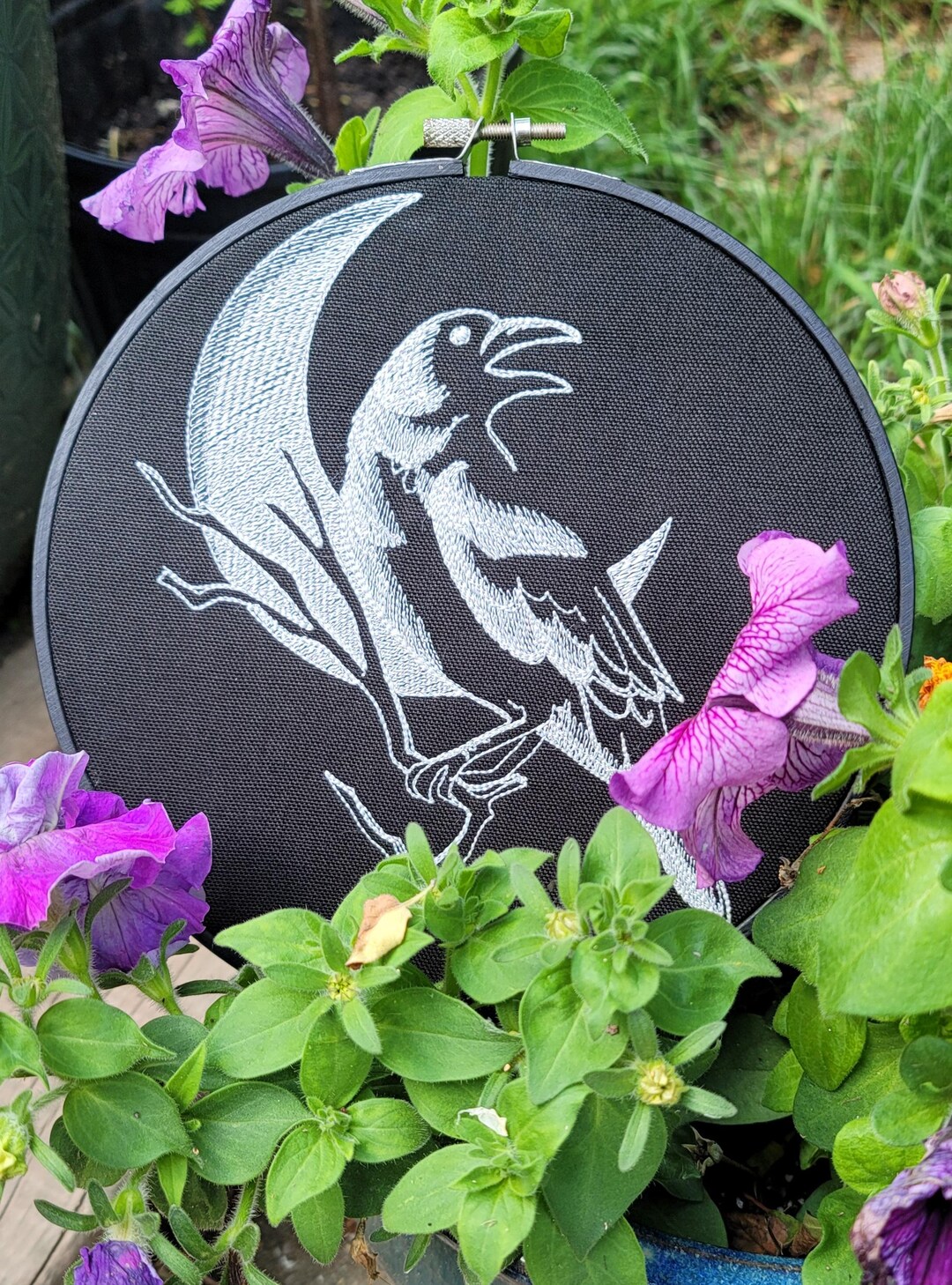 Glow in the Dark Raven Embroidery Art - Stitched Hoop Decor - Etsy