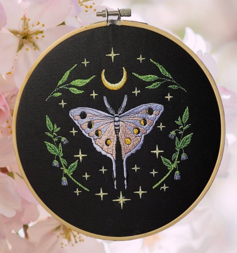 Moon Moth Embroidered Art - Etsy