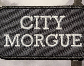 City Morgue Name Badge Iron on Embroidery Patch Mtcoffinz white or Red ...