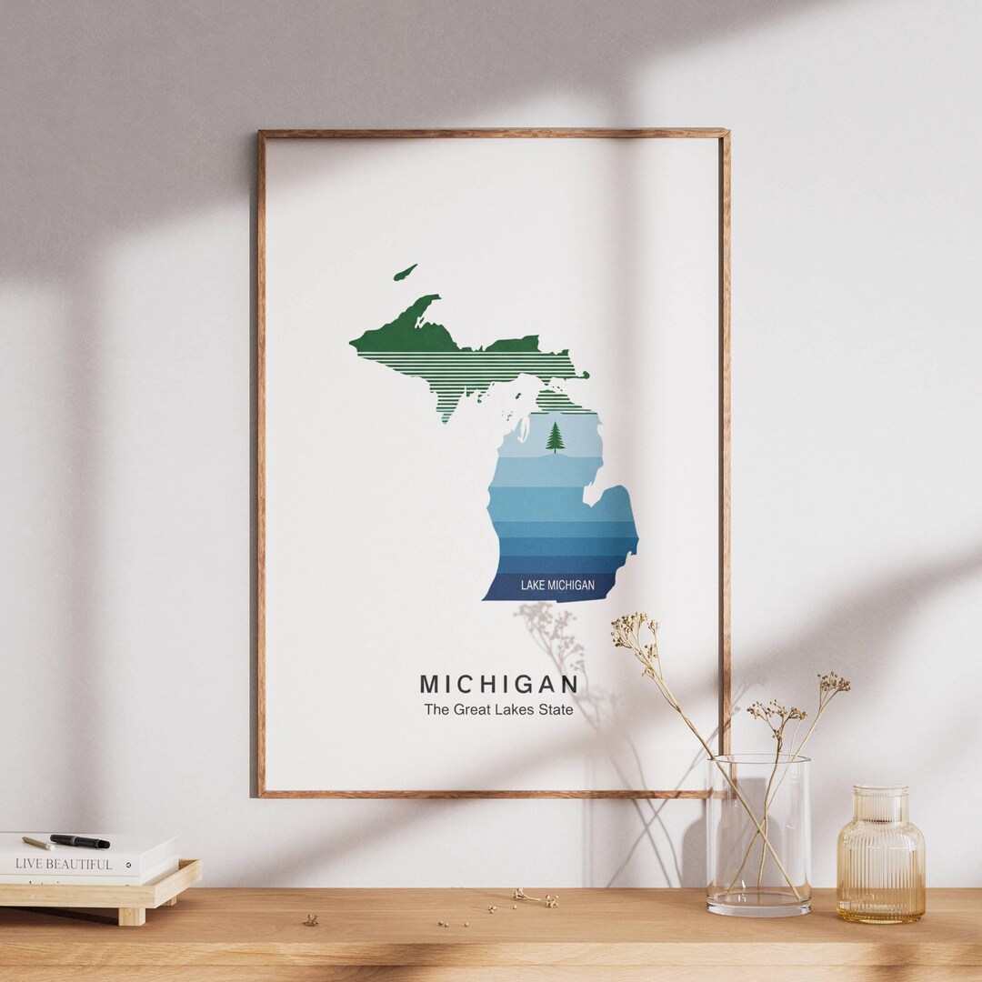 Michigan Poster, Modern Wall Art Print, Michigan Home Decor, State ...