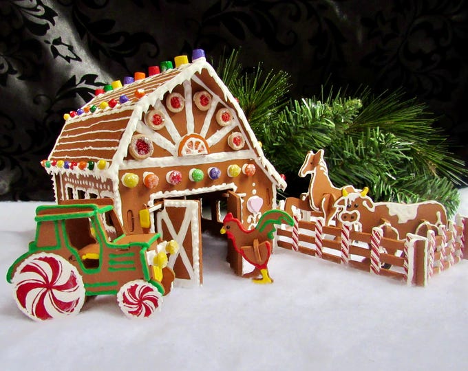 Faux Gingerbread Farm With Barn, Tractor and Livestock - Etsy