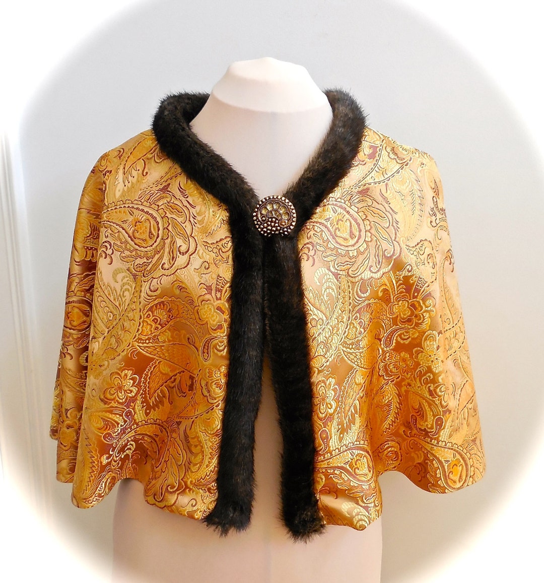 Tsarina's Golden Brocade Capelet With Faux Sable Trim - Etsy