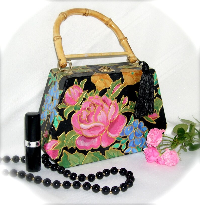 Cloissonne-look Handpainted Wooden Purse With Roses - Etsy