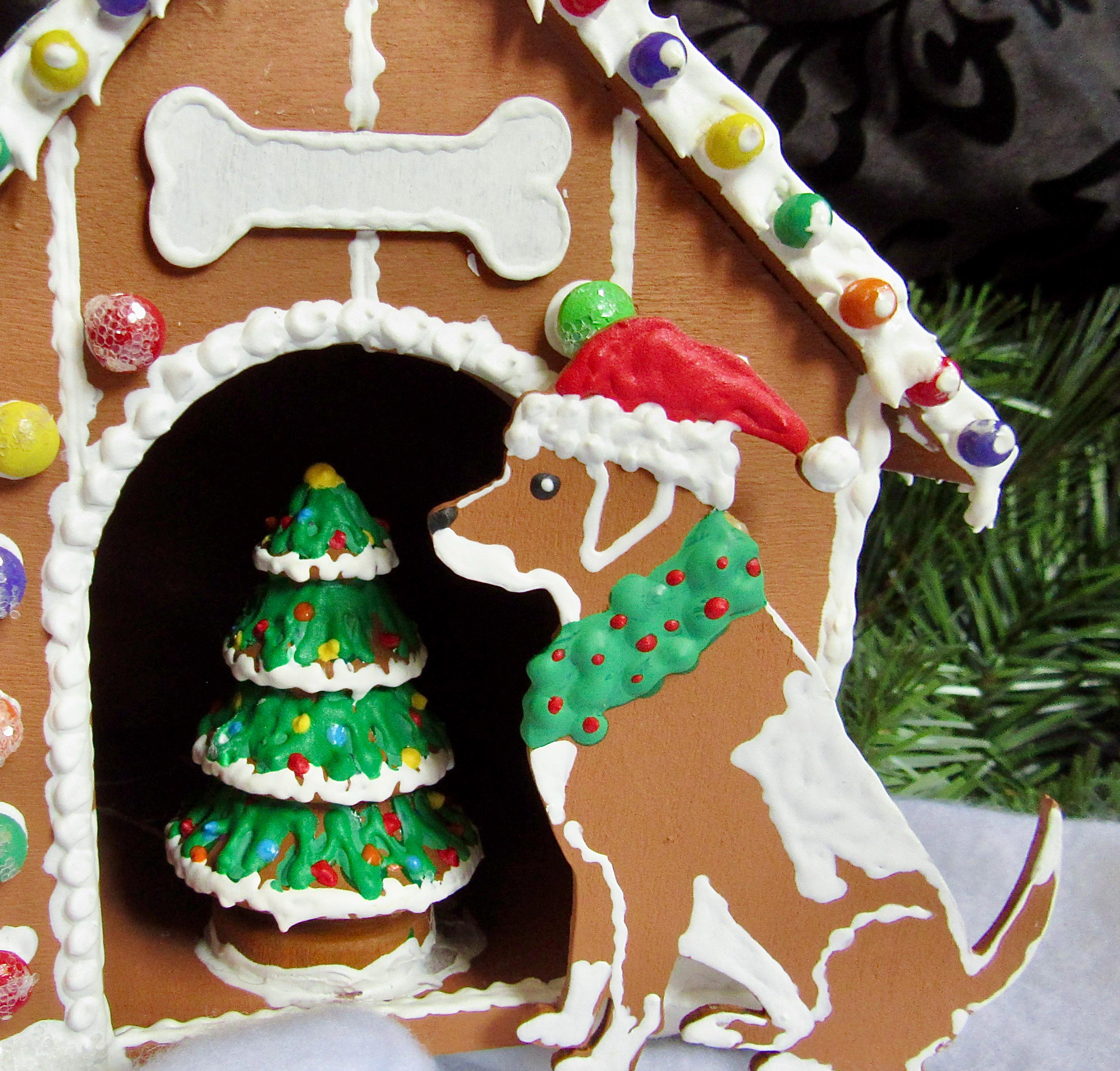Faux Gingerbread Dog House With Santa Dog and Christmas Tree - Etsy